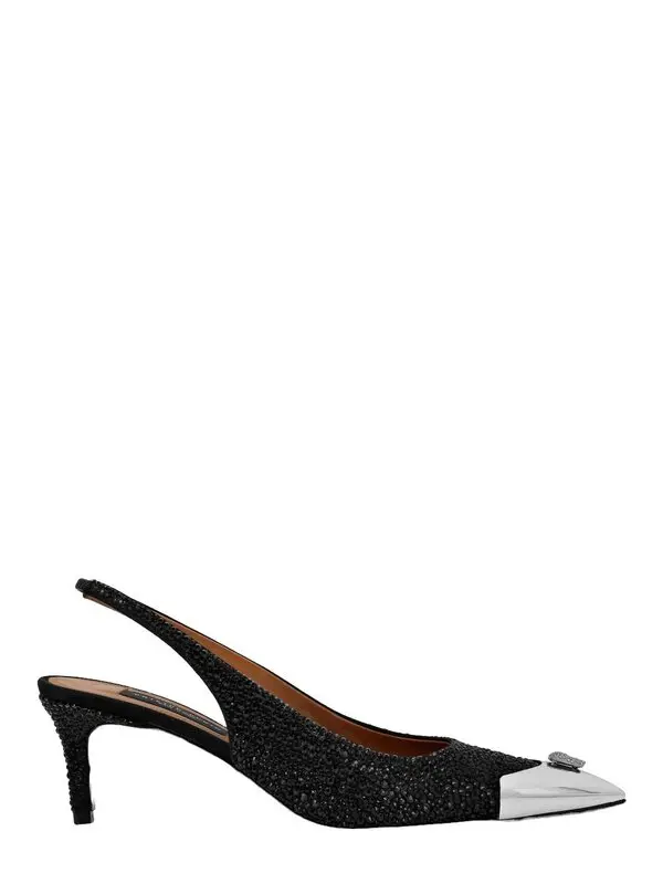 Philipp Plein Leather Slingback Pumps With Crystal Skull Detail - Black