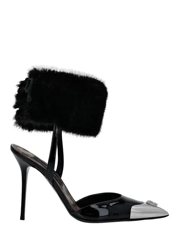 Philipp Plein Patent Leather Slingback Pumps With Skull Embellishment And Stiletto Heel - Black