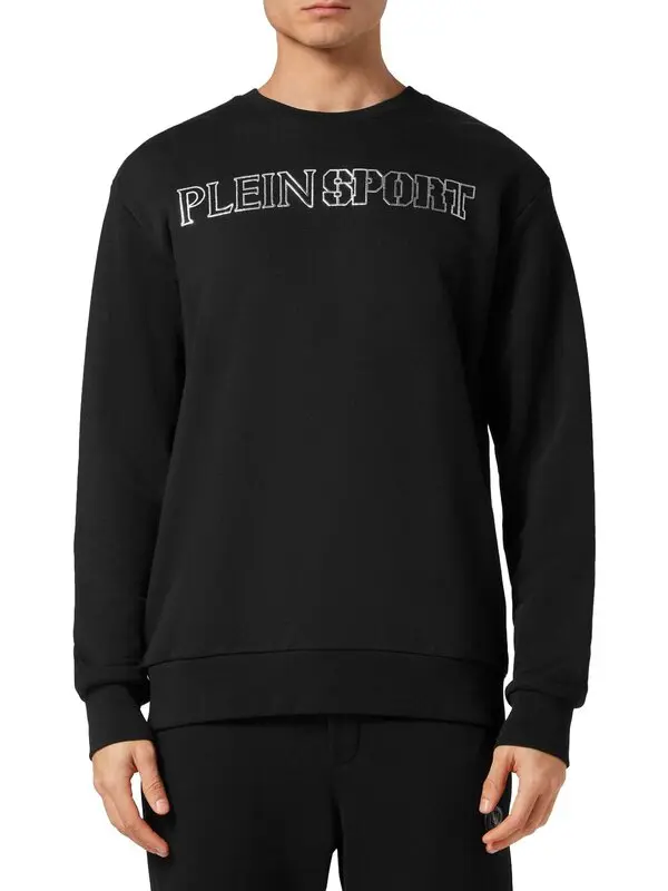 PLEIN SPORT Embroidered Logo Cotton Sweatshirt - Black