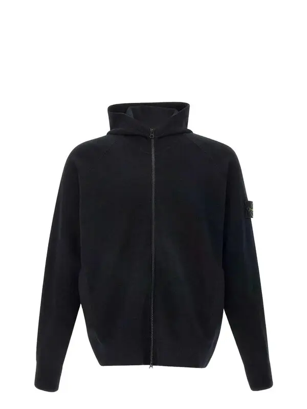 Stone Island Zip-up Hoodie - Black