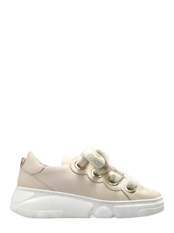 Agl Soft Bubble Leather Sneakers With Chunky Knit Laces - Neutrals