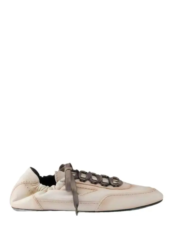 Prada Antiqued Nappa Leather Sneakers With Hooks - Neutrals
