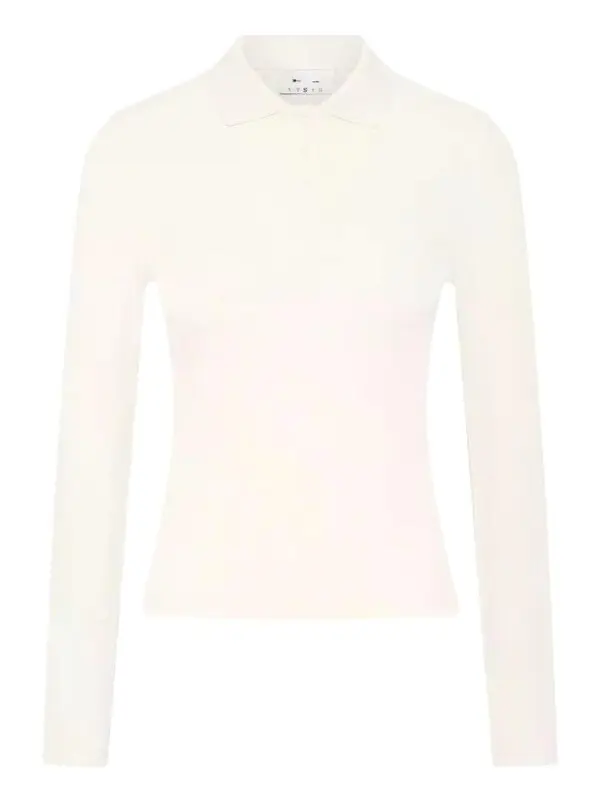 The Upside Cruz Ribbed-knit Long Sleeve Polo Shirt - Neutrals
