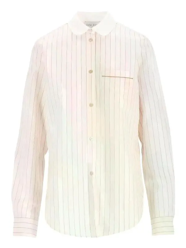 FORTE_FORTE Striped Club Collar Shirt - Neutrals