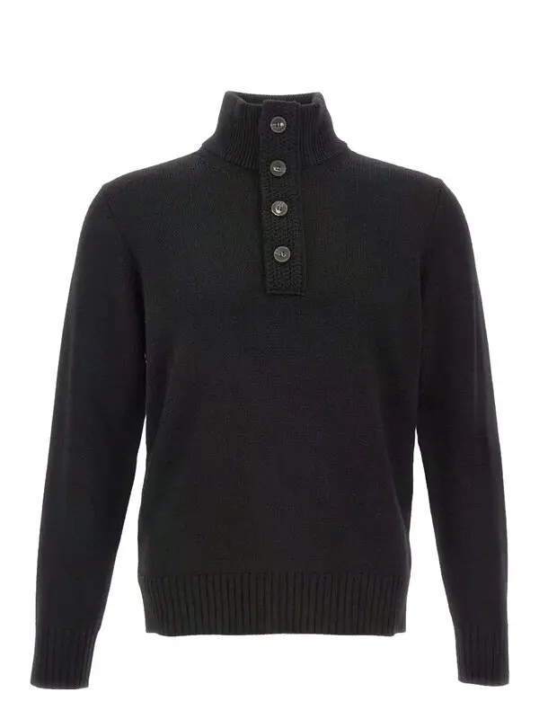 KANGRA Buttoned-collar Ribbed-knit Sweater - Black