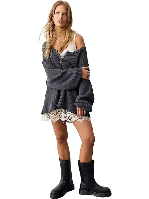We The Free Montreal Oversized Thermal Henley - Black