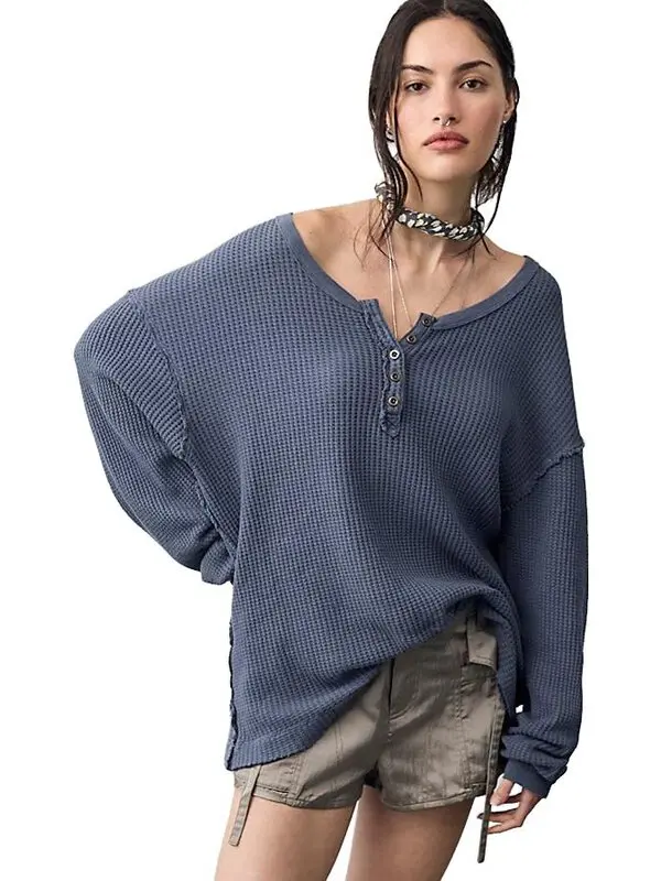 We The Free Montreal Oversized Thermal Henley - Flint Stone