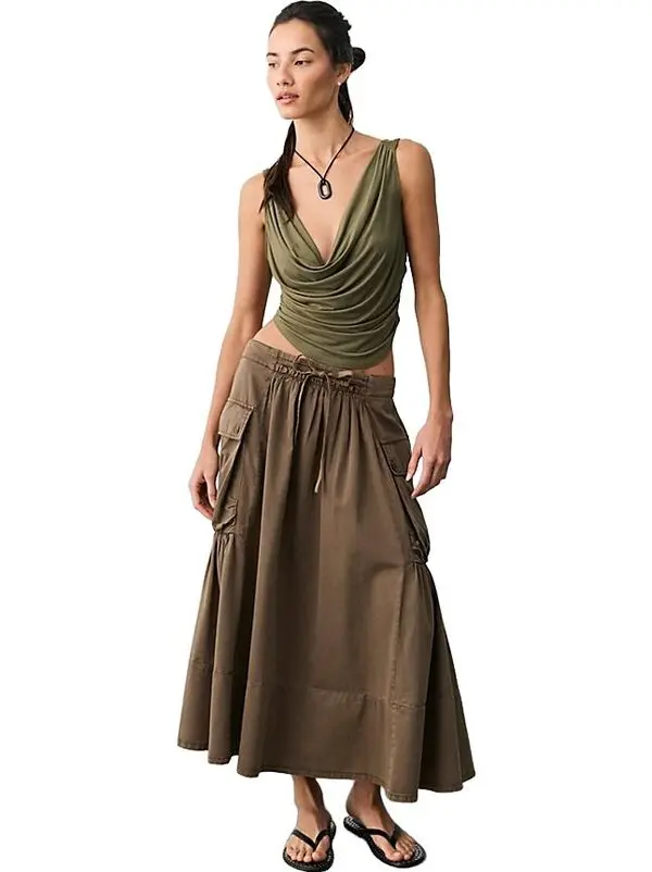 Free People We The Free Trailblazer Cargo Midi Skirt - Chocolate