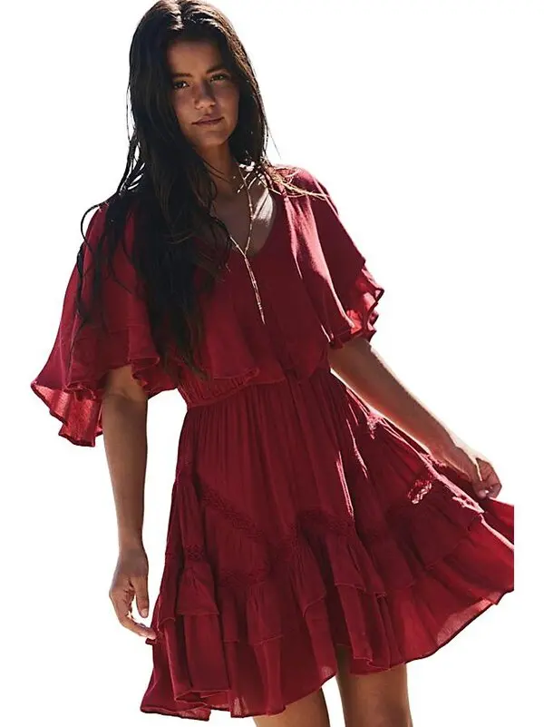 Free People Gabriella Mini Dress - Wild Garnets