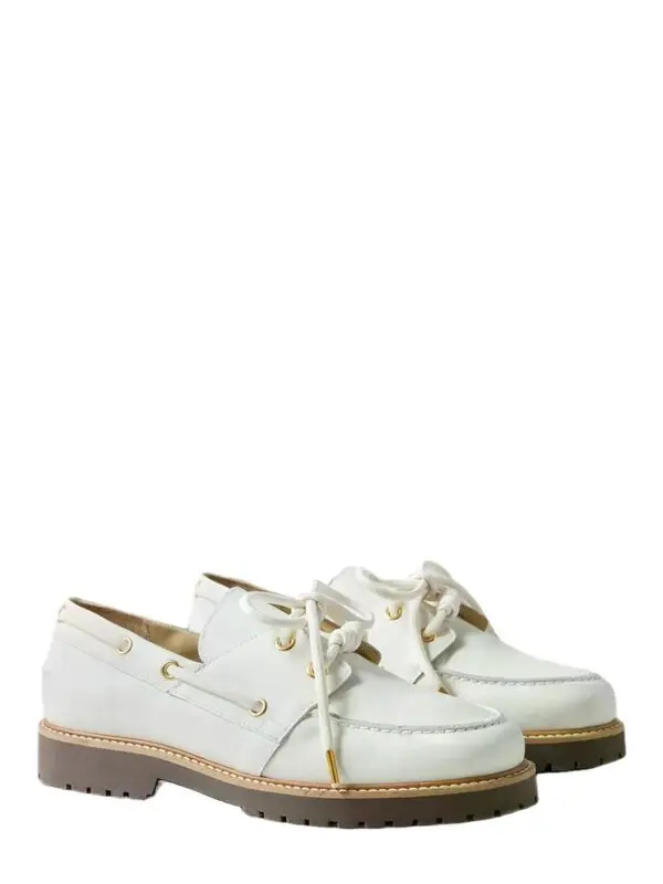 Claudie Pierlot Leather Lace-up Boat Shoes - White