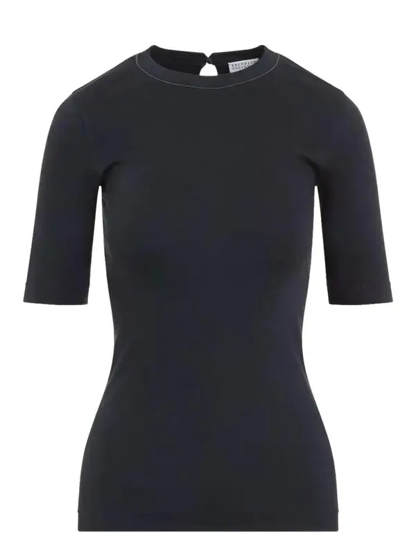 Brunello Cucinelli Monili Trim Short Sleeve T-shirt - Blue