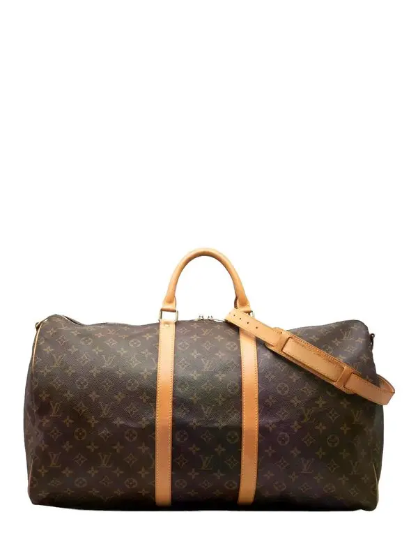 LOUIS VUITTON Monogram Keepall Bandouliere 55 Travel Bag - Brown