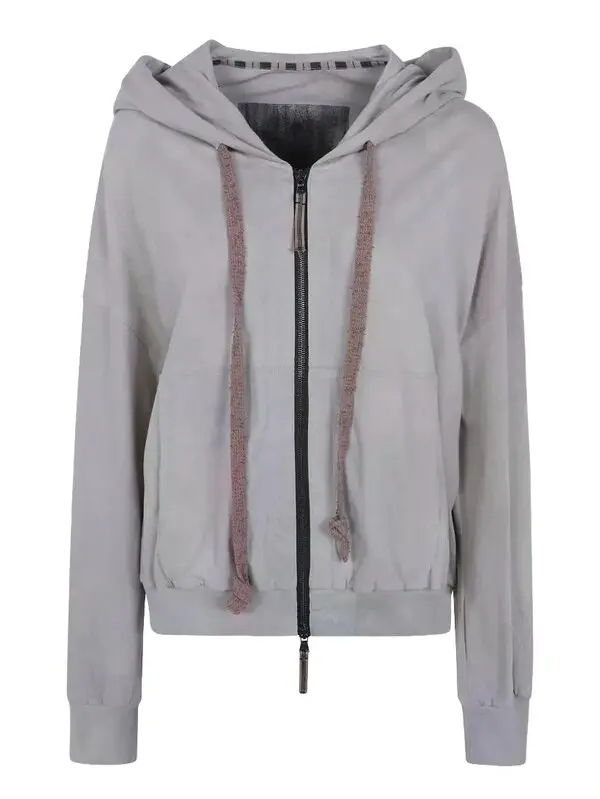 ZIGGY CHEN Zip-up Drawstring Hoodie With Graphic Print - Neutrals