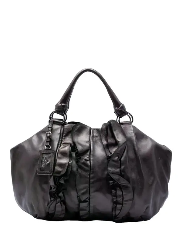 Prada Metallic Nappa Mordore Ruffle Tote Bag - Brown