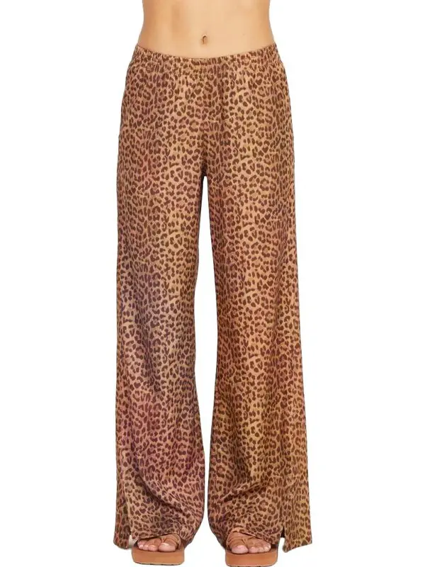 The Upside Javan Juliet Leopard Print Wide Leg Trousers - Brown
