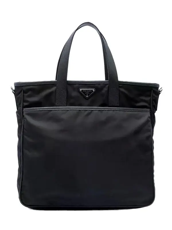 Prada 2013-2026 Saffiano Trimmed Tessuto Convertible Tote Satchel - Black