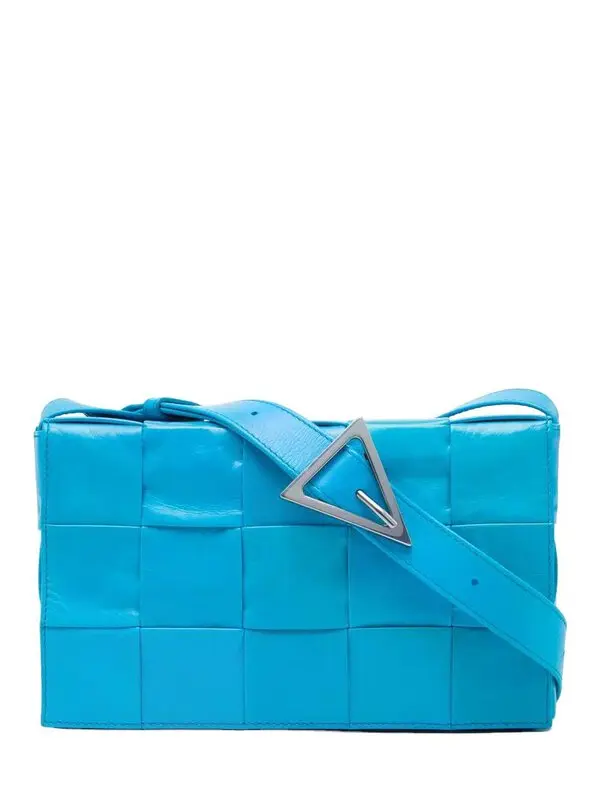 Bottega Veneta 2012-2026 Paper Calfskin Intrecciato Cassette Crossbody Bag - Blue