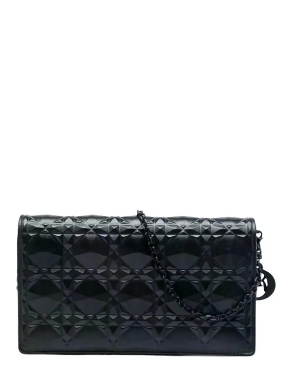 Dior 2022 Calfskin Cannage Diamond Lady Wallet On Chain Crossbody Bag - Black