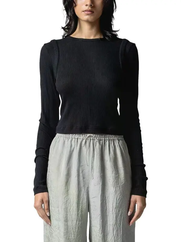MULLER OF YOSHIOKUBO Ribbed Cut-out Long Sleeve Top - Black