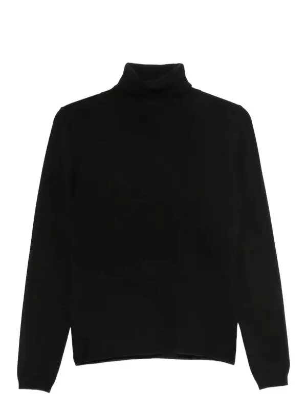 ALLUDE Long Sleeve Ribbed Turtleneck Sweater - Black
