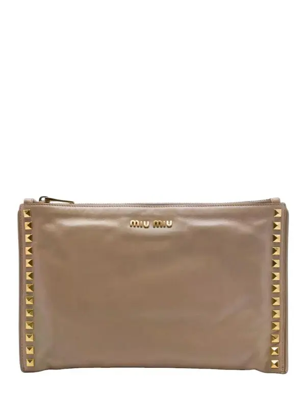 Miu Miu Studded Leather Zip Clutch Bag - Neutrals