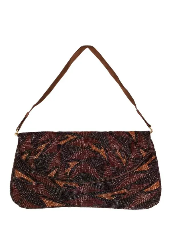 Vintage Beaded Pattern Shoulder Bag - Brown