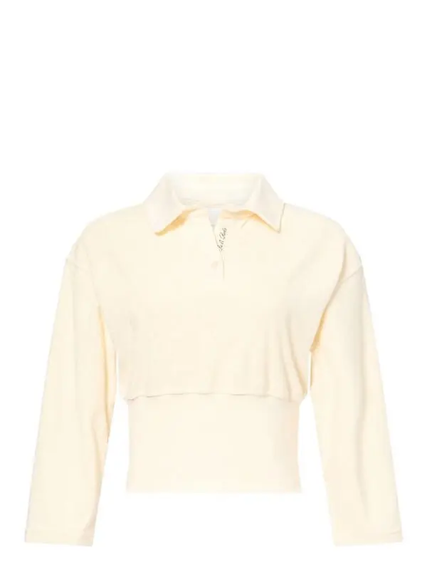 RU & ROCKA Towelling Polo Top With Contrast Hem - Cream