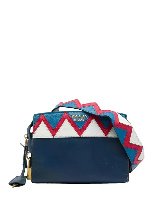 Prada Saffiano Leather Satchel With Detachable Shoulder Strap - Blue