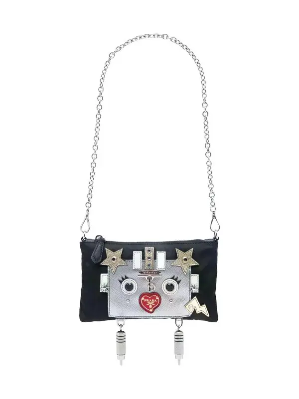Prada Robot Tessuto Saffiano Chain Shoulder Bag - Black