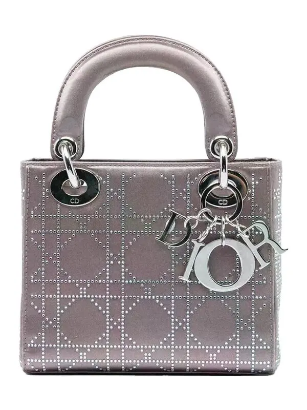 Dior 2007 Mini Satin Cannage Crystal Embellished Lady Satchel - Grey