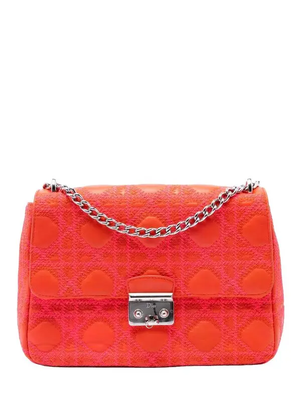 Dior 2013 Medium Embroidered Lambskin Cannage Miss Flap Shoulder Bag - Orange