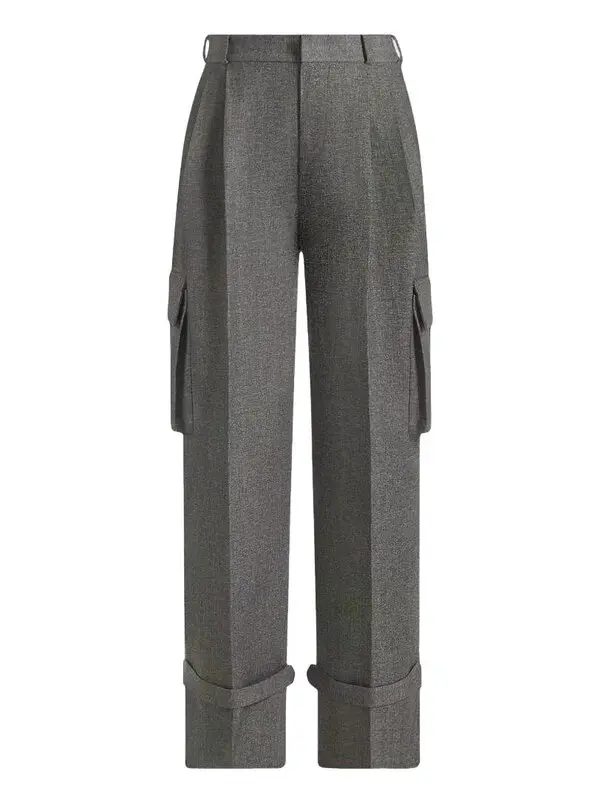 Manière De Voir Marl Textured Tailored Pleated Cargo Pants - Grey
