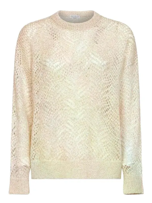 Brunello Cucinelli Sequin-embellished Openwork-knit Sweater - Neutrals