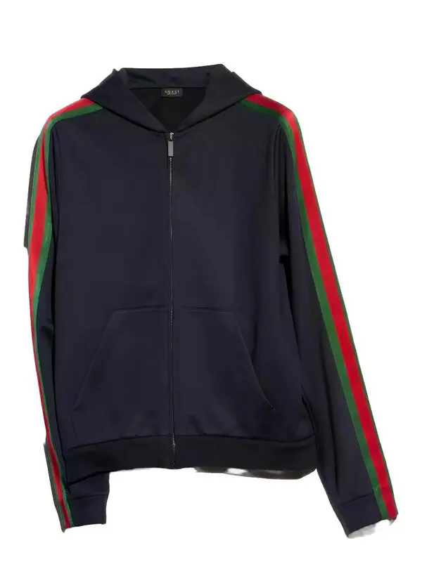Gucci Zip-up Hooded Jacket With Web Stripe Detailing - Black