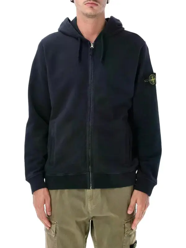 Stone Island Compass-patch Zip-up Hoodie - Blue