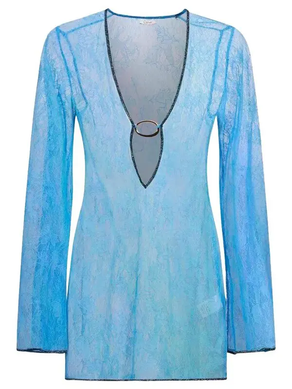 Oseree Lumière Floral-lace Mini Dress With Ring Detail - Blue
