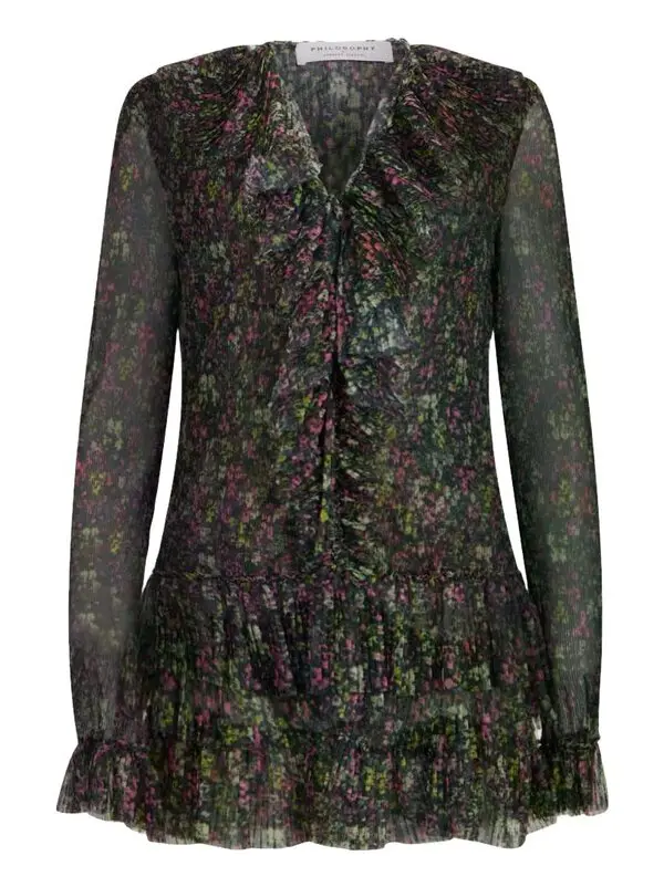Philosophy Di Lorenzo Serafini Ruffled Floral-print Sheer Blouse - Black
