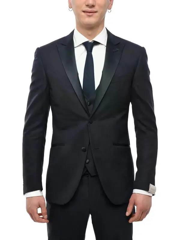 Corneliani Satin Peak-lapel Three-piece Suit - Blue