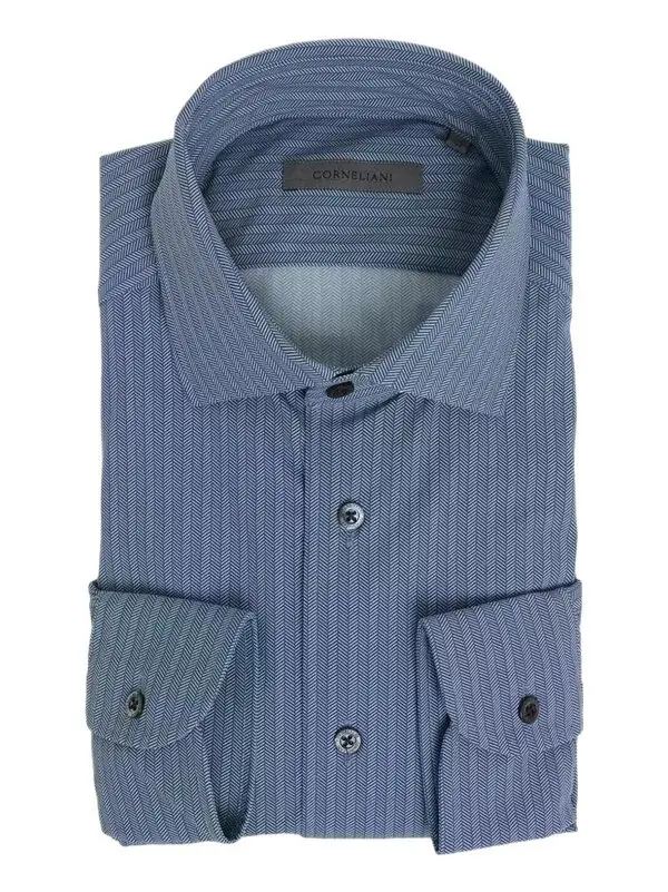 Corneliani Herringbone-patterned French-collar Shirt - Blue