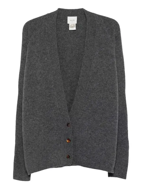 ALYSI Ribbed V-neck Cardigan - Grey
