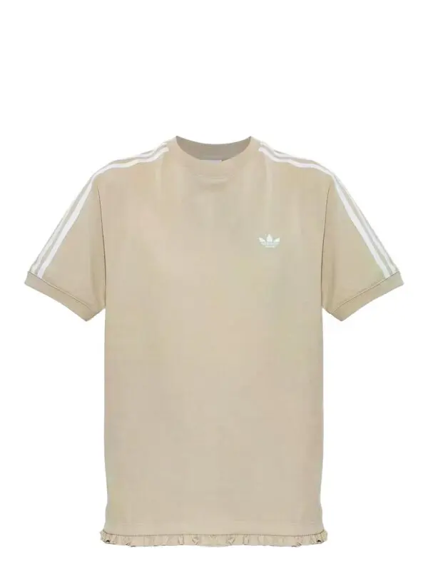 Adidas Ruffle-trim Striped-sleeve T-shirt - Neutrals