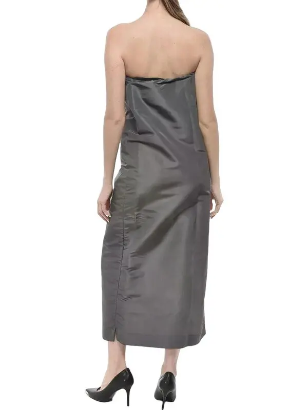SUPER BLOND Strapless Silk Midi Dress With Side Slits - Grey