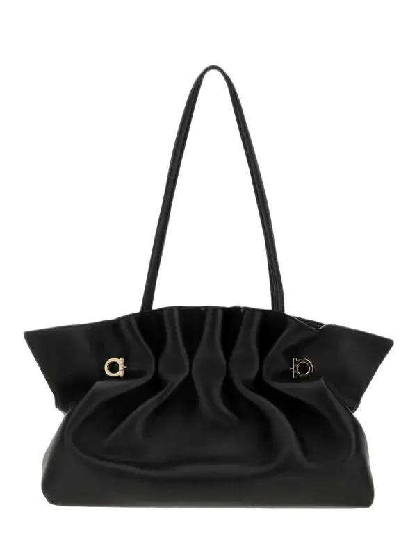 FERRAGAMO Gancini Ruched Shoulder Bag - Black