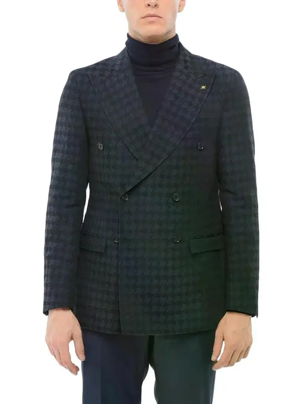 Corneliani Houndstooth Double-breasted Blazer - Blue