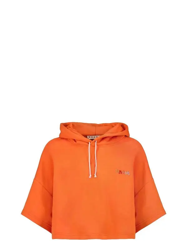 Marni Cropped Hoodie With Embellished Logo - Orange
