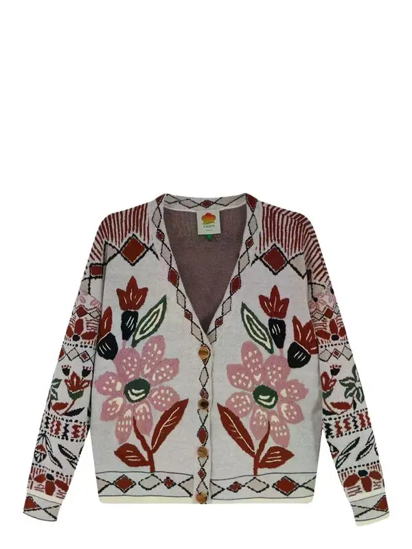 Farm Rio Off-white Embroidered Floral Knit Cardigan - Neutrals