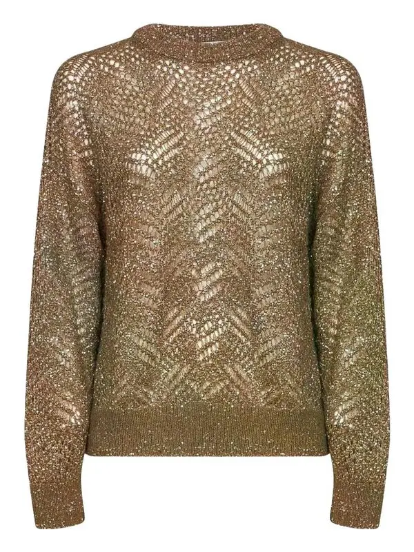 Brunello Cucinelli Sequin-embellished Openwork-knit Sweater - Brown