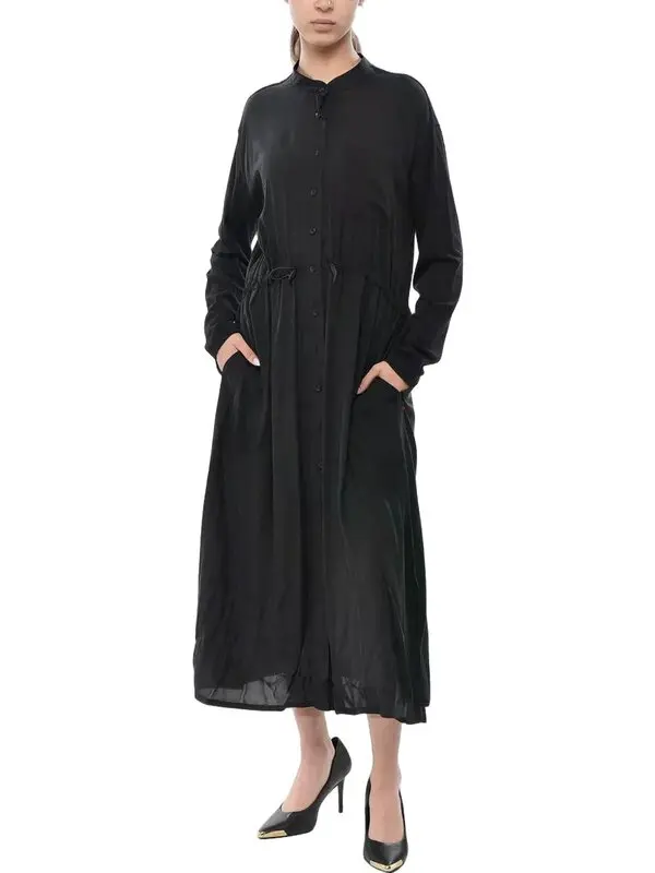 Woolrich Drawstring Waist Long Sleeve Maxi Dress - Black