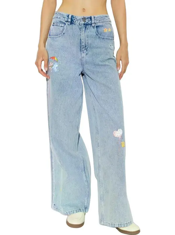 Adidas Care Bears High Rise Wide Leg Denim Trousers - Blue