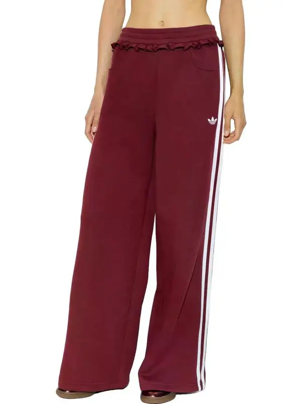 Adidas Burgundy Ruffle Trim Wide Leg Track Pants - Red